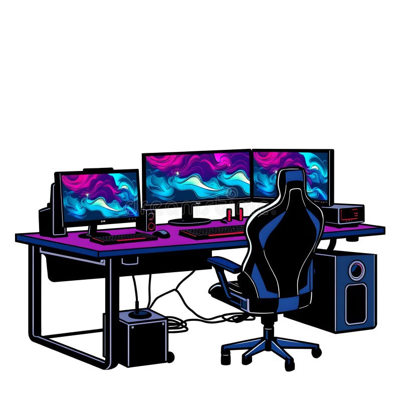 Sticker: Gamers Ultimate Desk Setup with Multi-Monitor Gaming Style ...