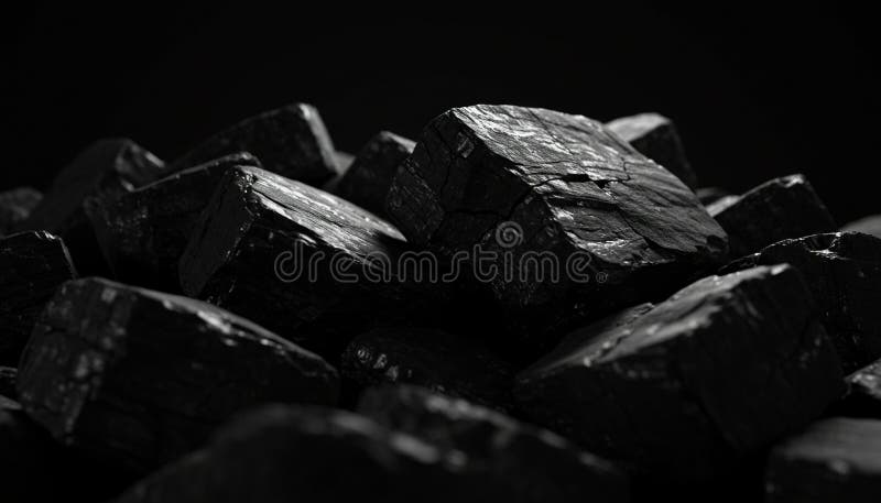 Shiny Coal Pieces Close-up with Rough Textures Light Reflections and ...