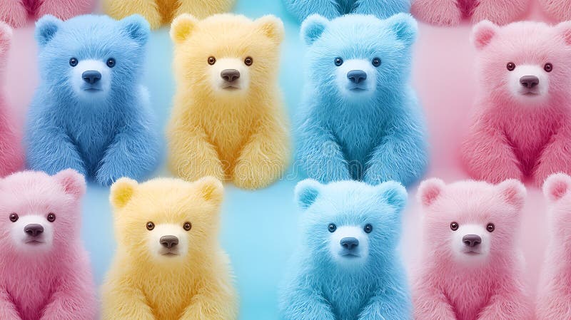 Colorful Minimalist Plush Bears in Pastel Tones Stock Illustration ...