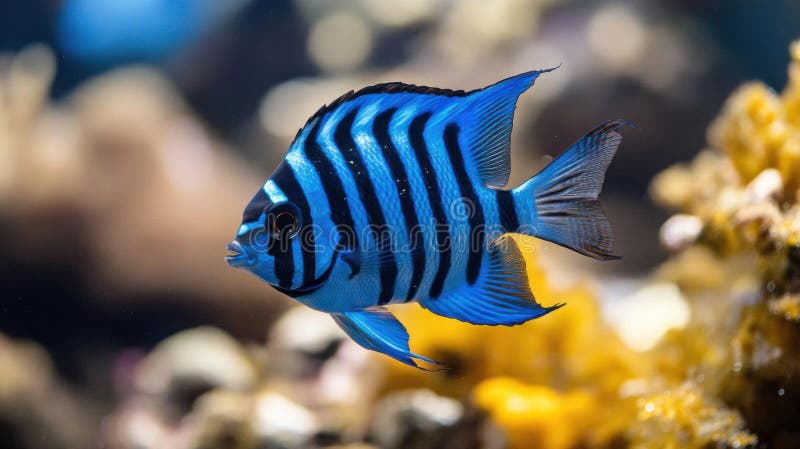Discover Vibrant Blue Fish with Striking Black Stripes Stock ...