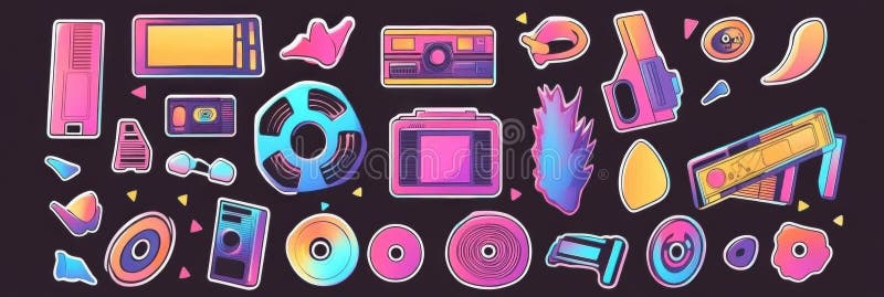 Retro 90s Sticker Collection Featuring Funky Shapes, VHS Textures, and ...
