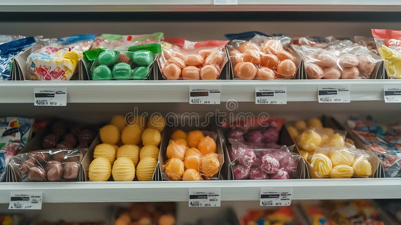 A Colorful Display of Assorted Candy Packaging Neatly Arranged on ...