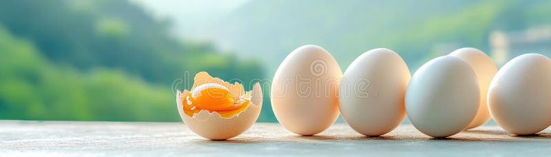Discover the Visual Allure of a Row of White Eggs with a Single Cracked ...