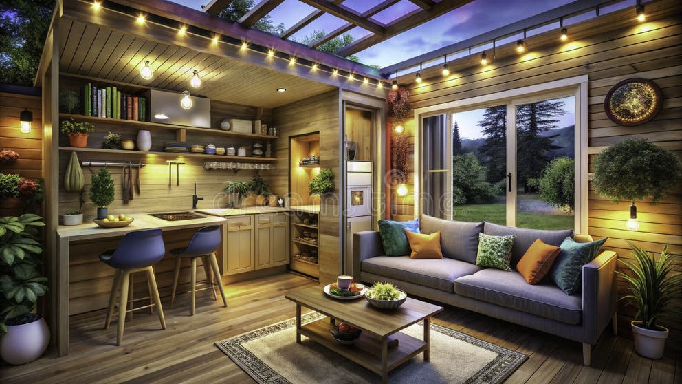 Discover the Warmth and Efficiency of this Tiny House Interior: Night ...
