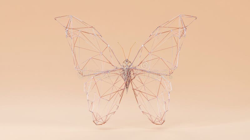 Wireframe Butterfly in Serene Beige Expanse, Digital Art Stock ...