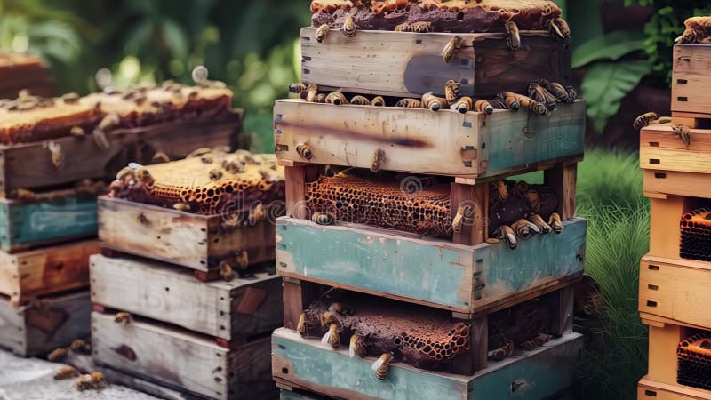 Discovering the Art of Beekeeping in a Sunny Garden, Exploring Hives ...