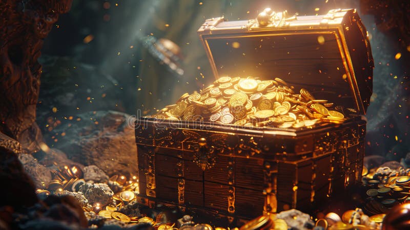 Discovering the Riches of an Open Treasure Chest. Magnificent 3D ...