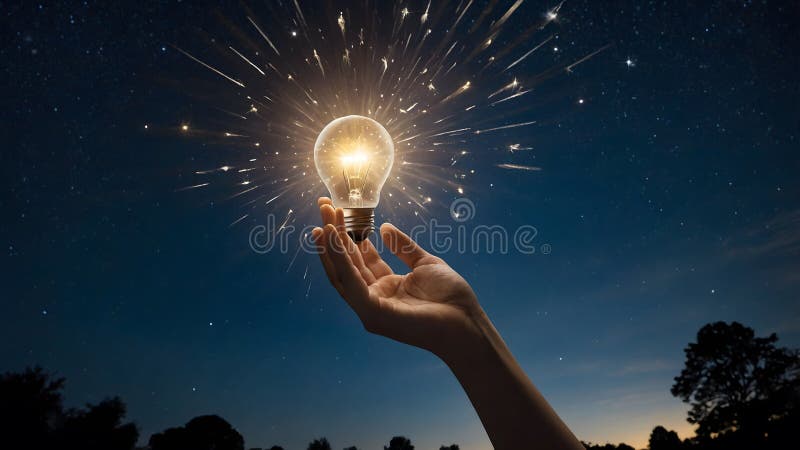 Discovery and Creativity: Hand Reaching for Floating Light Bulb in the ...