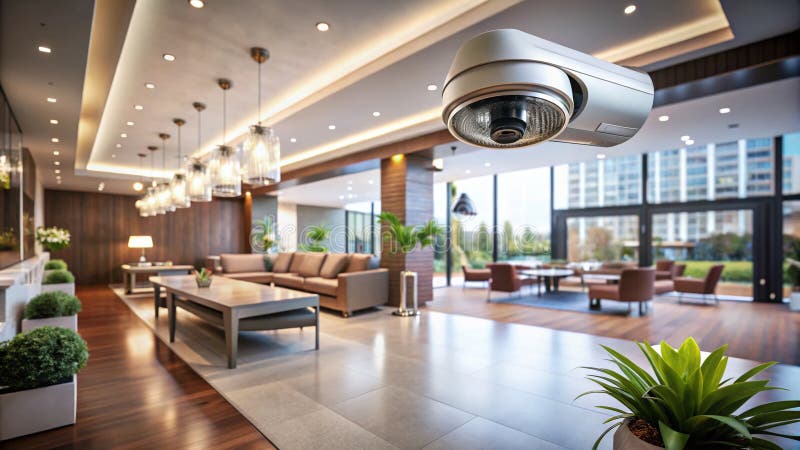 Discreet Security in a Modern Hotel Lobby Stylish Surveillance Camera ...
