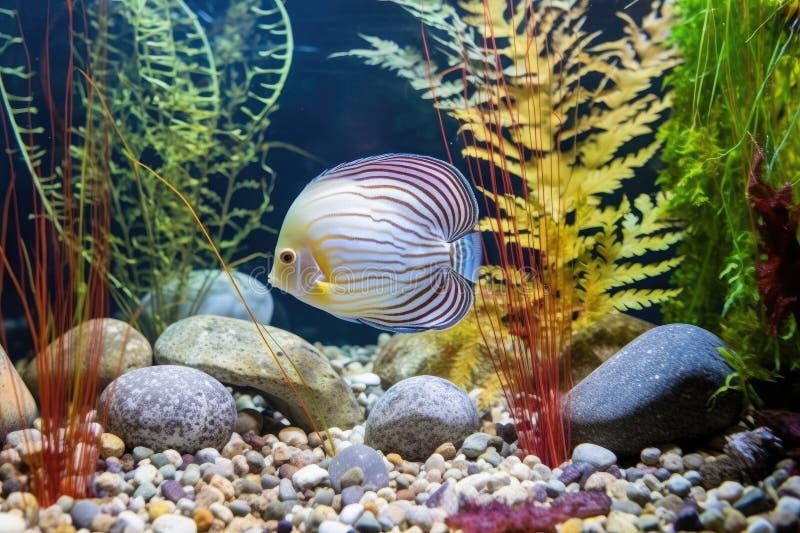 Discus Fish among Tall Plants and Smooth Pebbles Stock Image - Image of ...