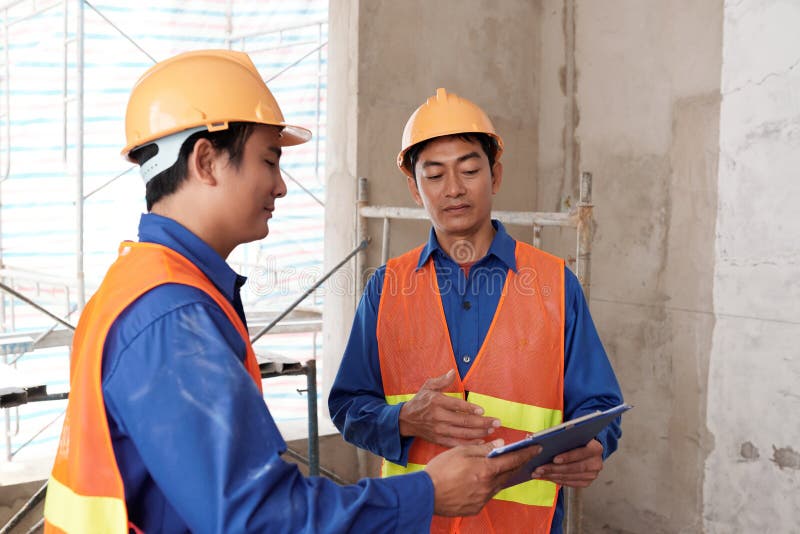 Discussing Construction Process Stock Image - Image of project ...