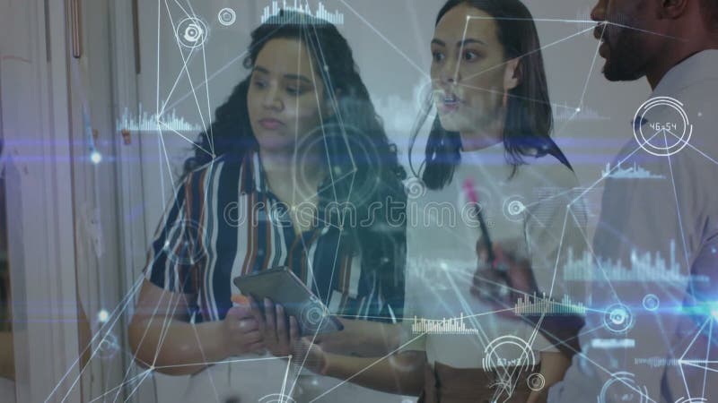 Discussing Data Analytics, Diverse Business Team Using Digital Network Animation Stock Video ...