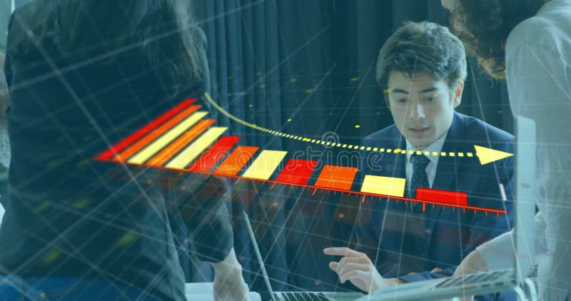 Discussing Data, Business Team Analyzing Bar Graph Animation in Office ...