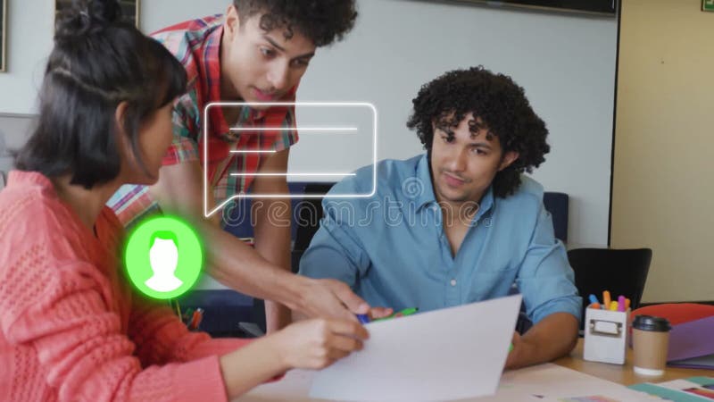 Discussing Document, Colleagues with Chat Bubble Animation Over Them Stock Video - Video of team ...