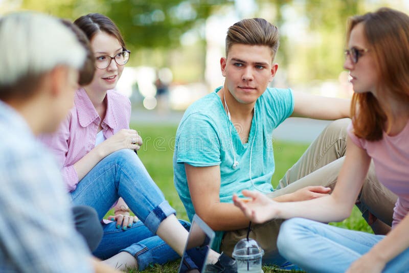 Discussing homework stock photo. Image of group, chatting - 6193794