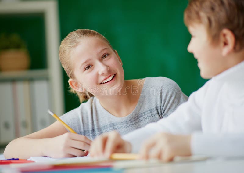 Talking to classmate stock image. Image of adorable, little - 57576323