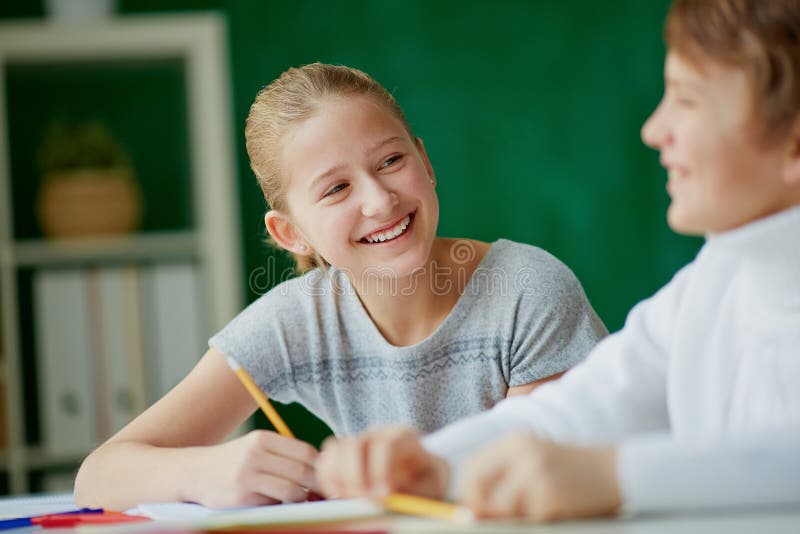 Talking to classmate stock image. Image of adorable, little - 57576323