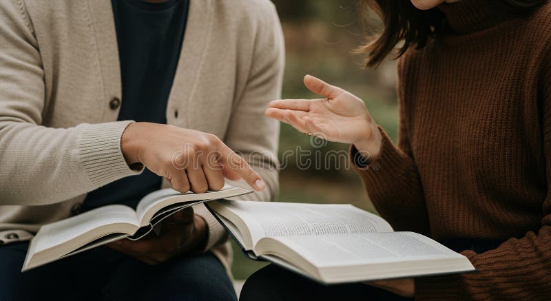 Discussing Ideas Two People Engaging with a Book, Learning and Sharing ...