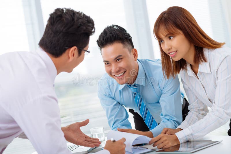 Discussing ideas stock photo. Image of corporate, modern - 32040132