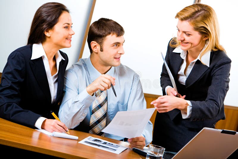 Discussing new project stock image. Image of businessman - 4577383