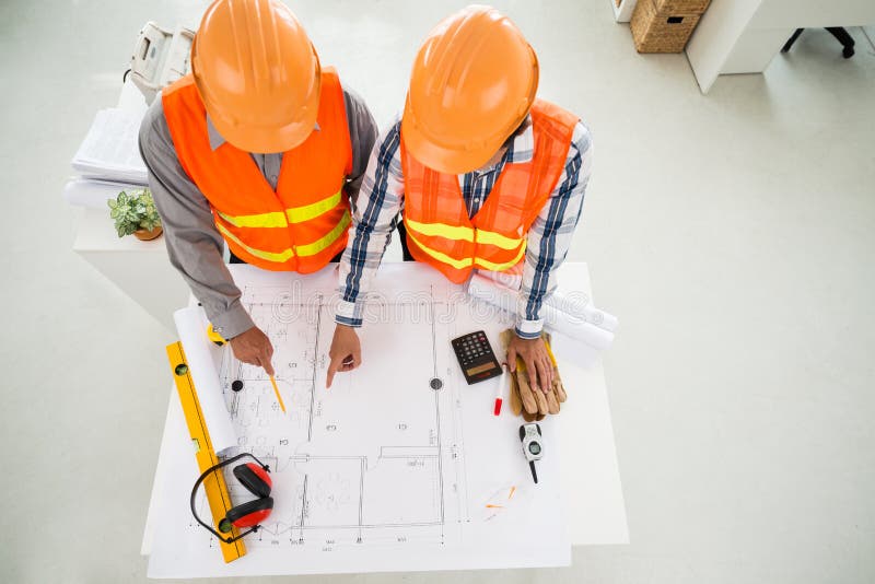 Discussing project stock image. Image of construction - 59582959