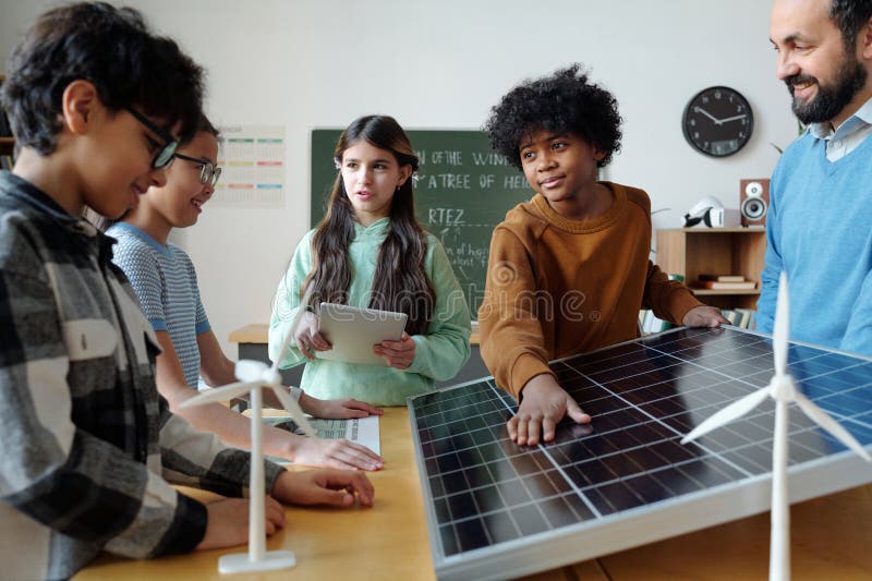 Discussing Renewable Energy in Classroom Setting Stock Image - Image of ...