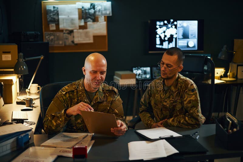 Discussing Strategic Military Plans in Command Center Stock Image ...