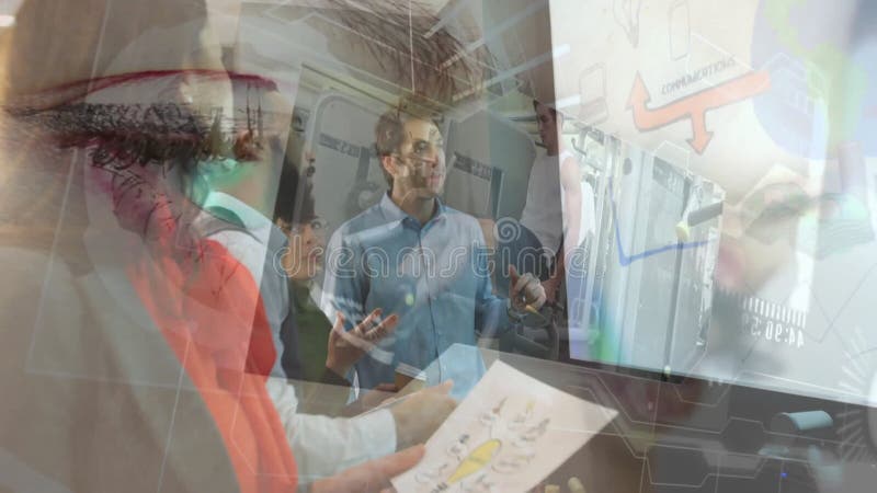 Discussing Strategy, Business Team Using Digital Communication Graphics ...