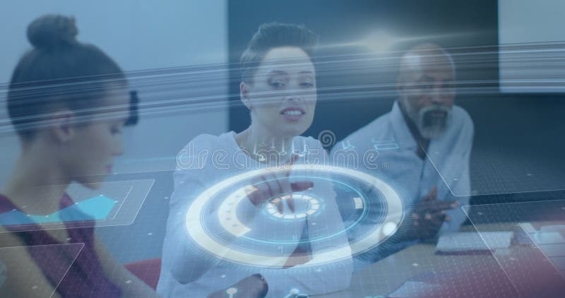 Discussing Strategy, Business Team Using Digital Interface with ...