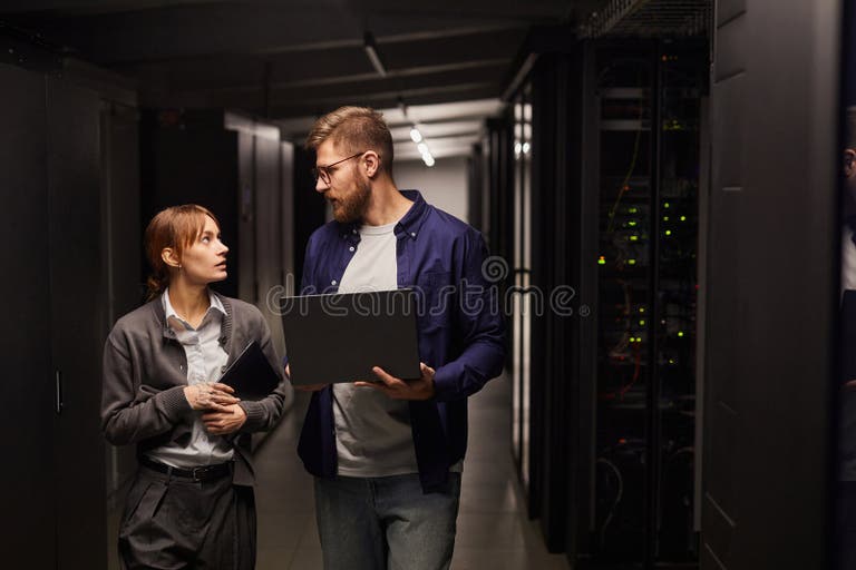 Discussing Work in Data Center Server Room Stock Image - Image of work ...