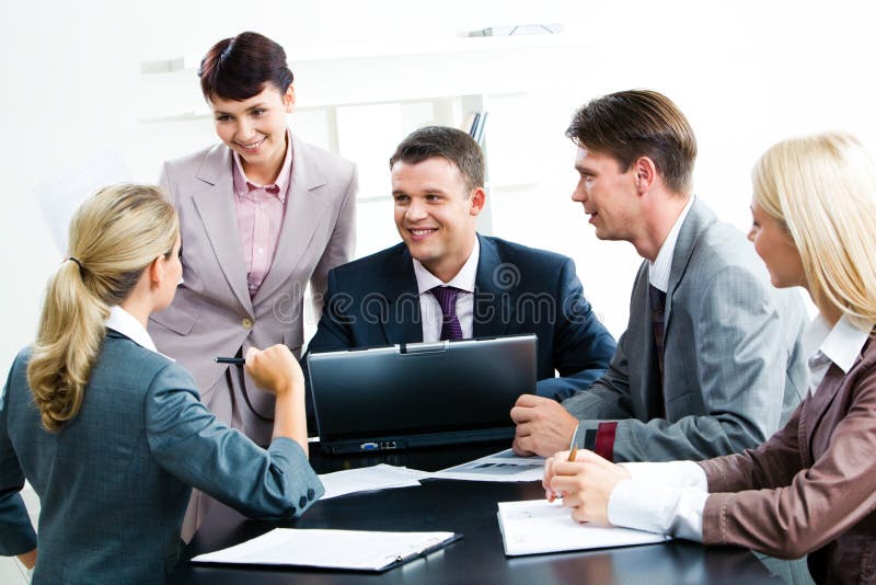 Discussion stock image. Image of female, laptop, busy - 6181029