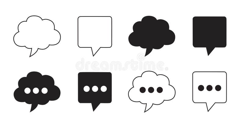 Discussion Bubble and Chat Icons Set, in Black and White Stock Vector ...