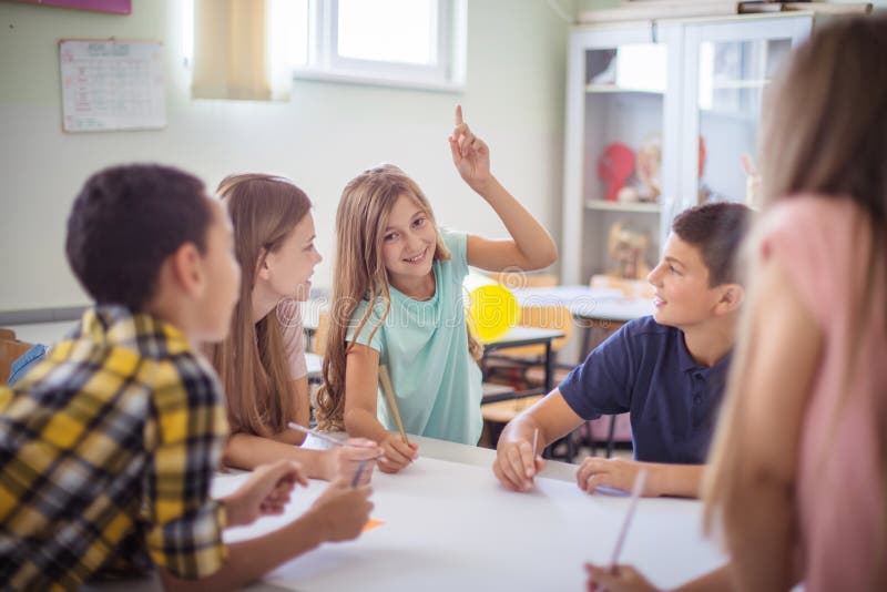 Teenagers Students Sitting In The Classroom And Talking Stock Image ...