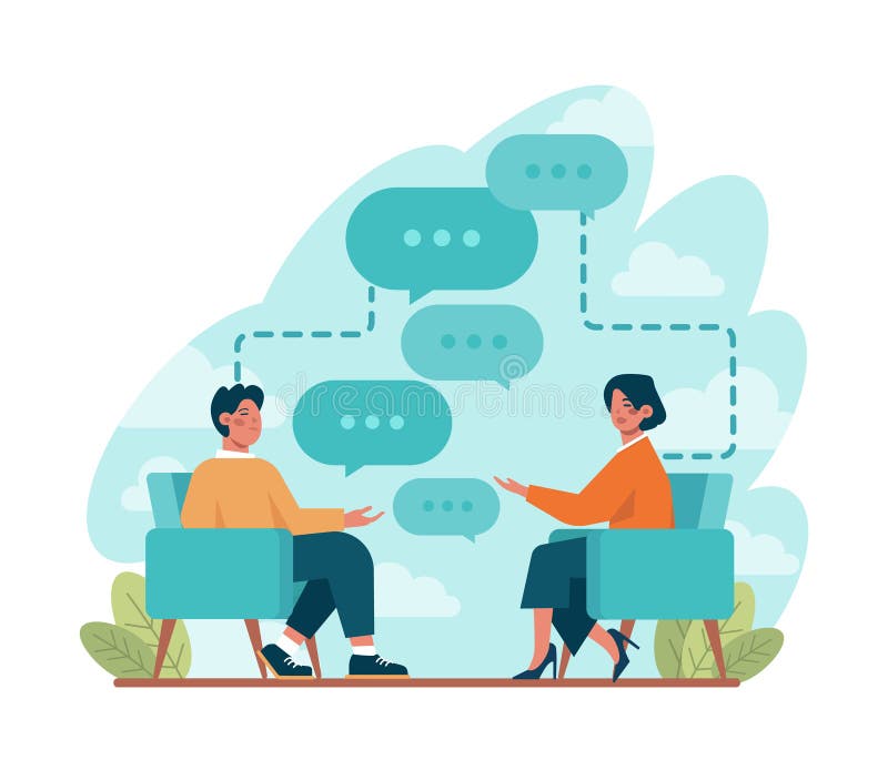 Discussion Concept. Characters with a Dialog Bubble, Communicating ...