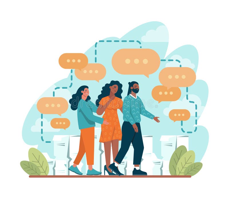 Discussion Concept. Characters with a Dialog Bubble, Communicating ...