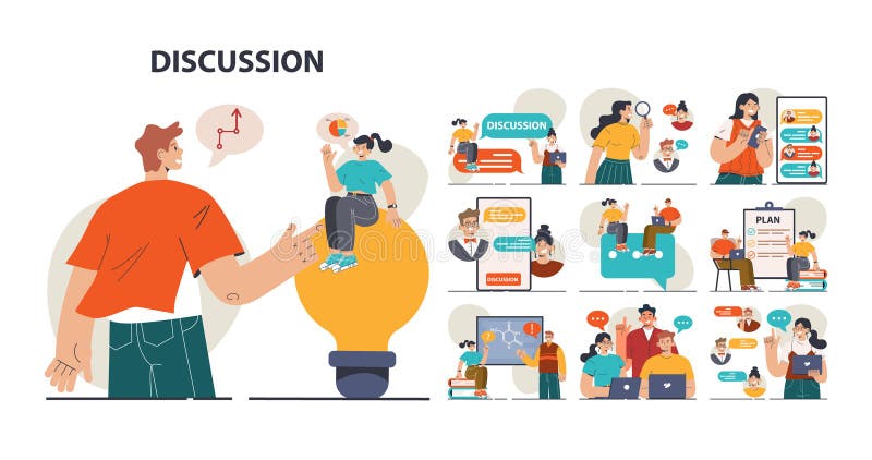 Discussion Concept Set. Characters Communicating with Each Other Stock ...