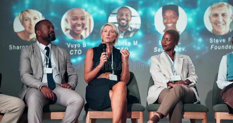 Discussion, Conference and Speaker with Business People on a Stage for ...