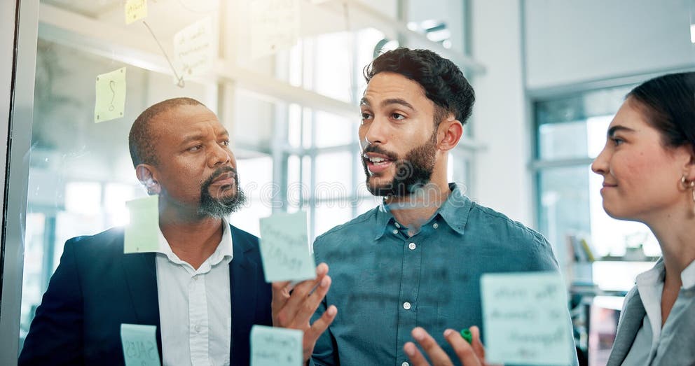 Discussion, Ideas and Business People at Glass with Collaboration ...