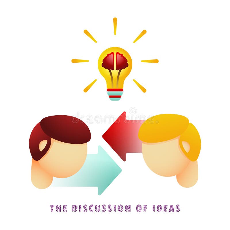 The Discussion of Ideas. Icon. Light Bulb with Brain. Vector ...