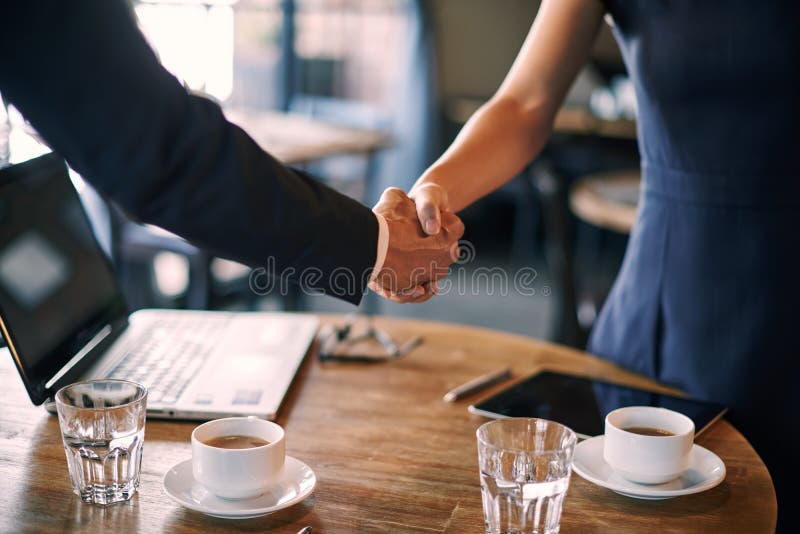 Discussion of Partnership in Cafe Stock Image - Image of greeting ...