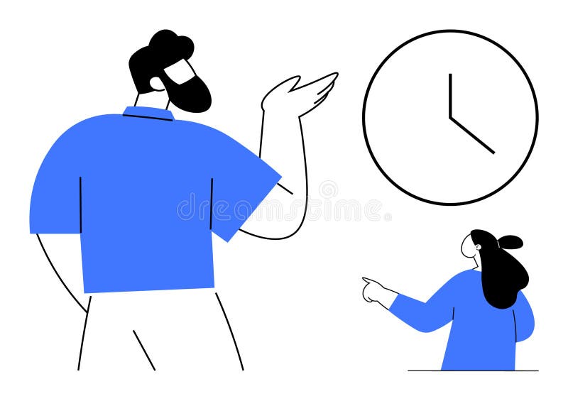 Discussion on Time Management Illustrated by Two People with Clock ...