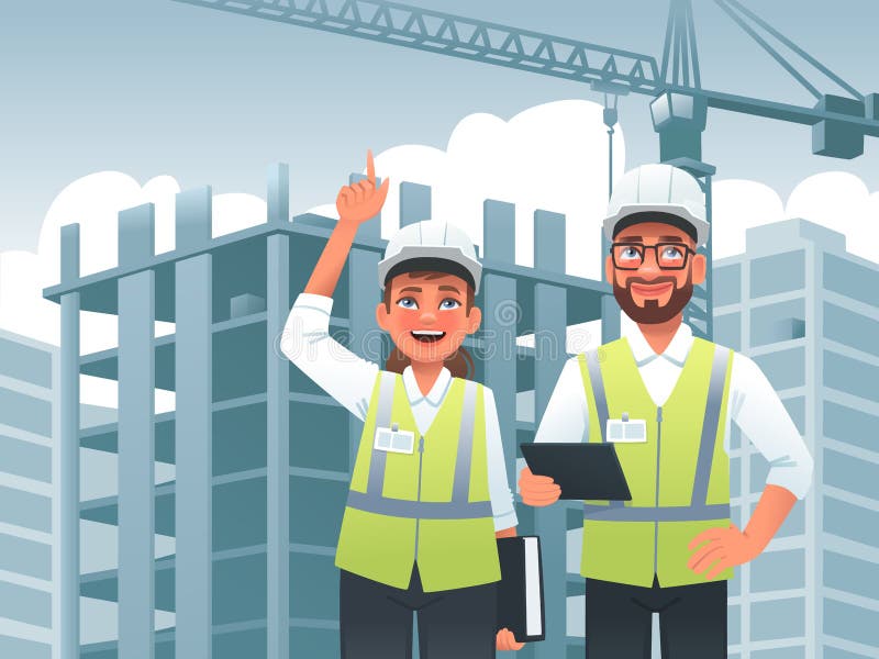 Construction Engineer Man in a Helmet and Signal Vest. Worker in ...