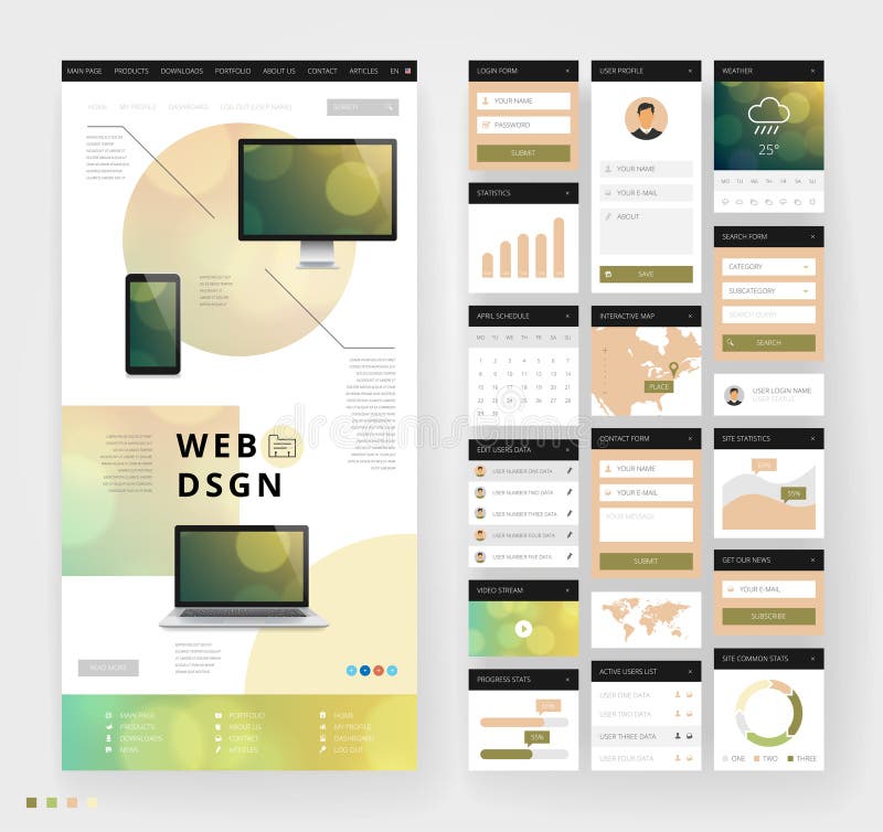 Diseño De La Plantilla Del Sitio Web Con Los Elementos Del Interfaz ...
