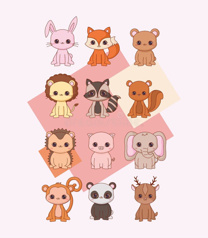 Animales y amor de Kawaii ilustración del vector. Ilustración de fauna ...