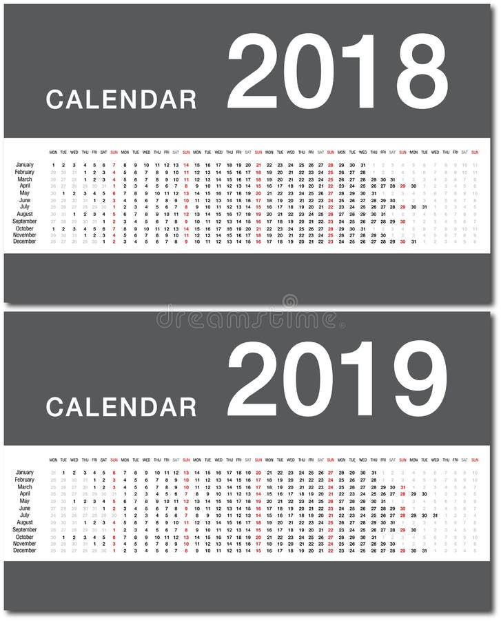 Diseño Del Vector Del Calendario Del Año 2018 Y Del Año 2019 Stock de ...