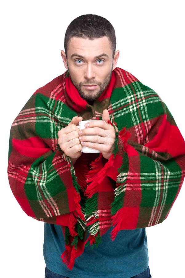Man Wrapped in a Warm Blanket Stock Image - Image of young, bedding ...