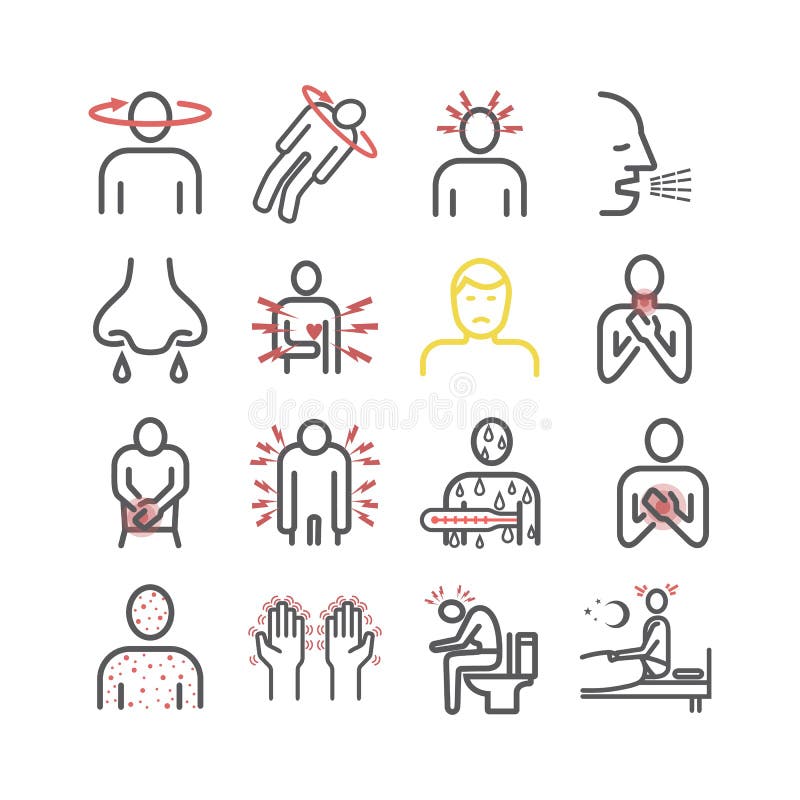 Disease Symptoms Line Icons. Vector Sign for Web Graphics. Stock Vector ...