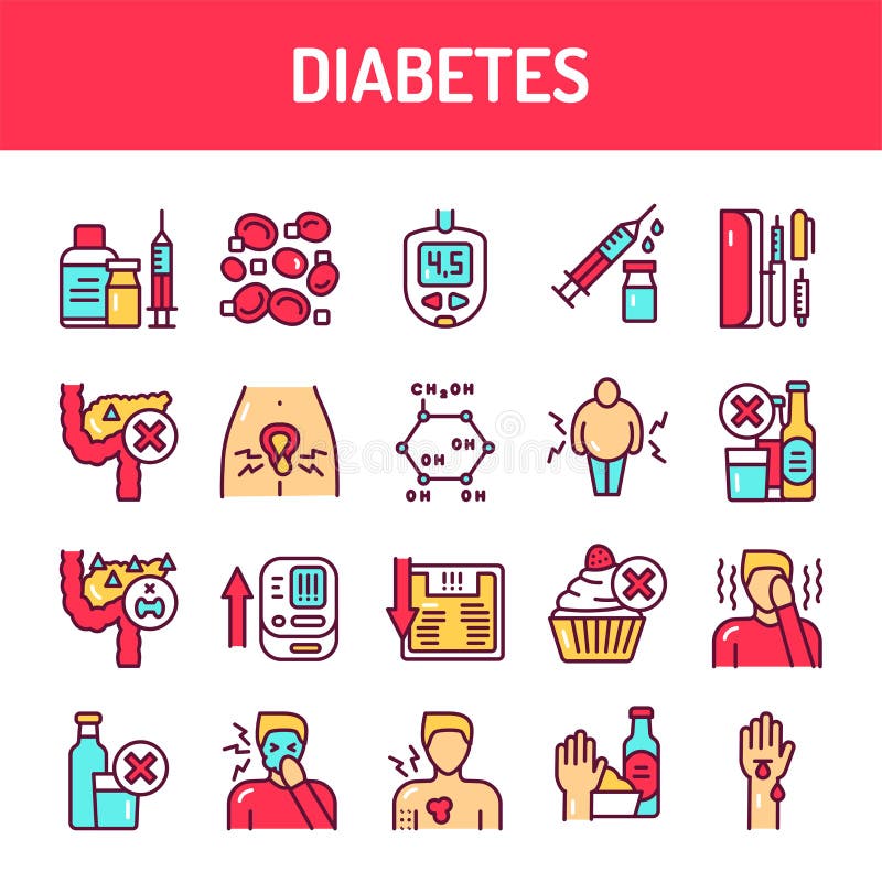 Diseases Color Line Icons Set Isolated Vector Element Stock Vector
