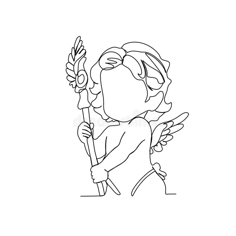 Disegno Vettoriale Di Disegno a Una Linea Con Cupide Illustrazione ...