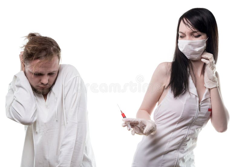 Disgust Nurse and Sick Patient Stock Image - Image of mask, background ...
